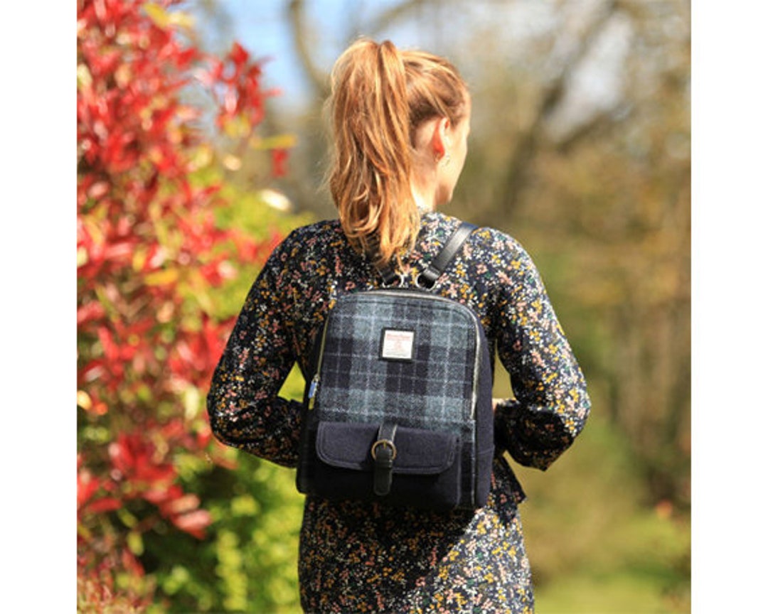 Harris Tweed Naver Backpack in Grey/black Tartan, Genuine Tweed, Sling ...