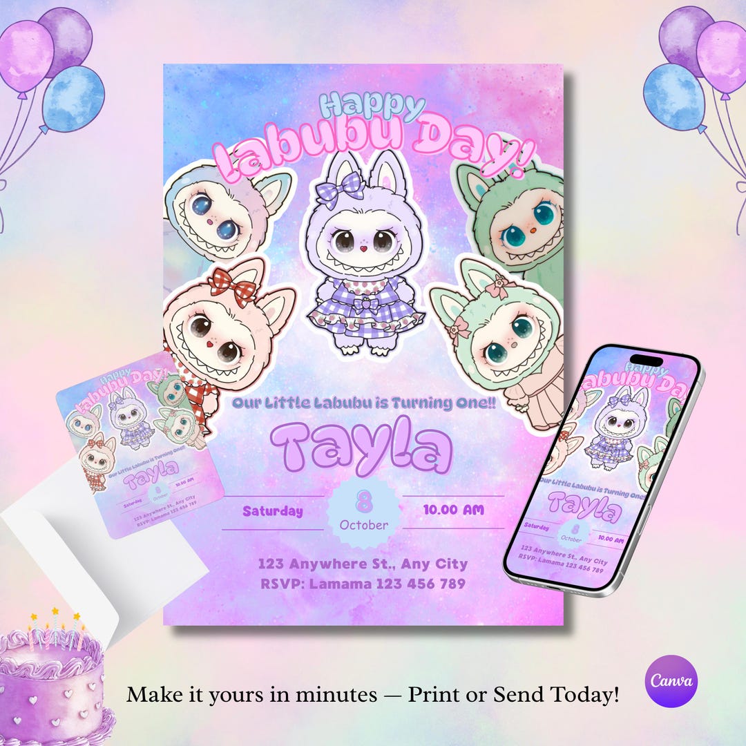 Labubu Monster Party Invitation Template: Editable Canva Design ...