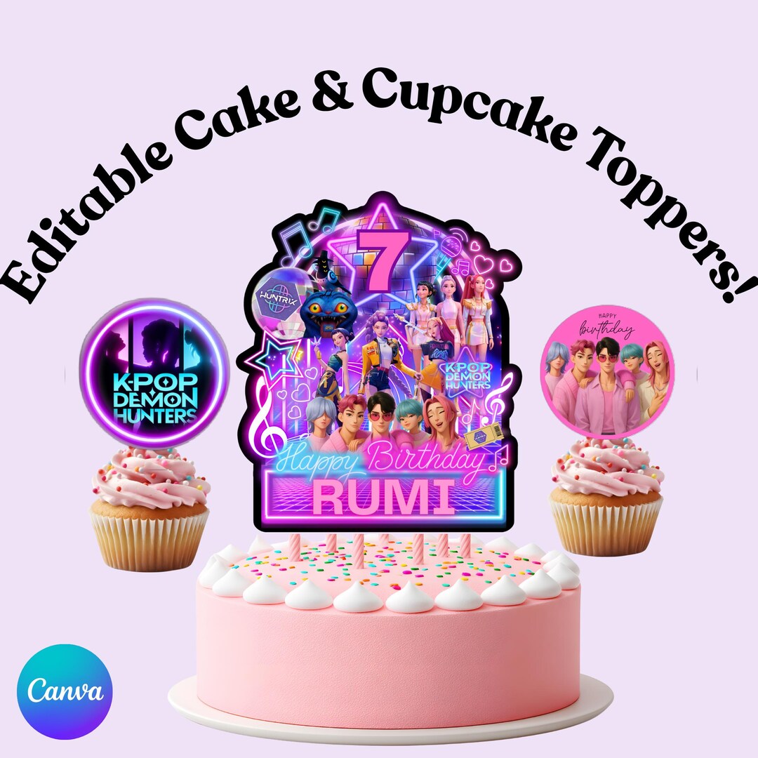 Editable K-pop Idol Style Cake & Cupcake Topper | Canva Template ...