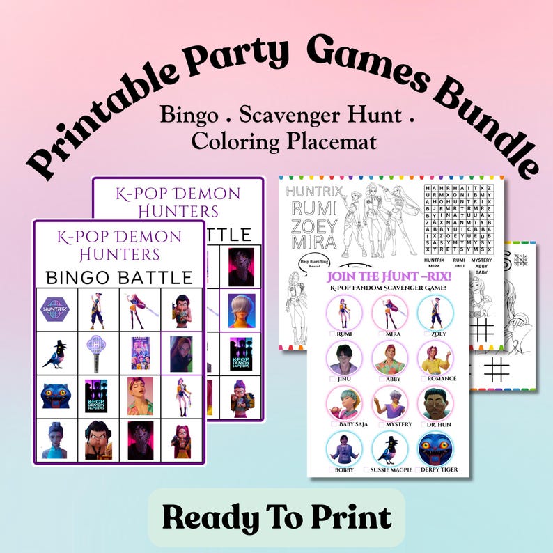 K-pop Anime Style Game Bundle · Bingo · Scavenger Hunt · Coloring ...