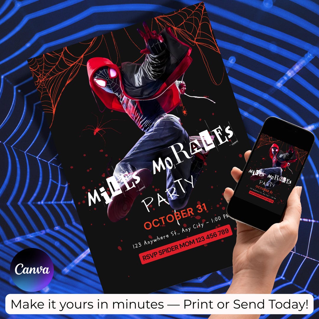 Miles Morales Birthday Invitation: Spider-verse Comic Theme (digital ...