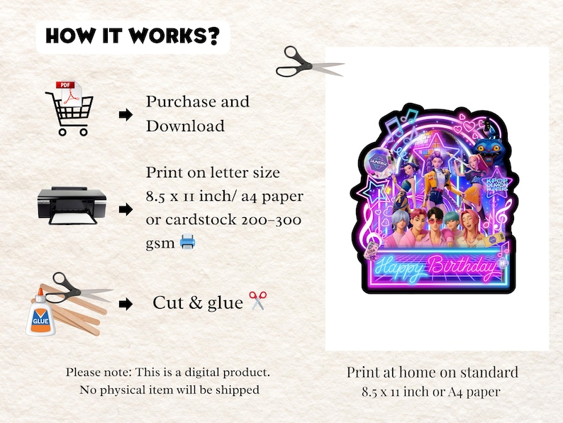 K-pop Anime Cake Topper • Printable Idol Birthday Party Decor Ready to ...