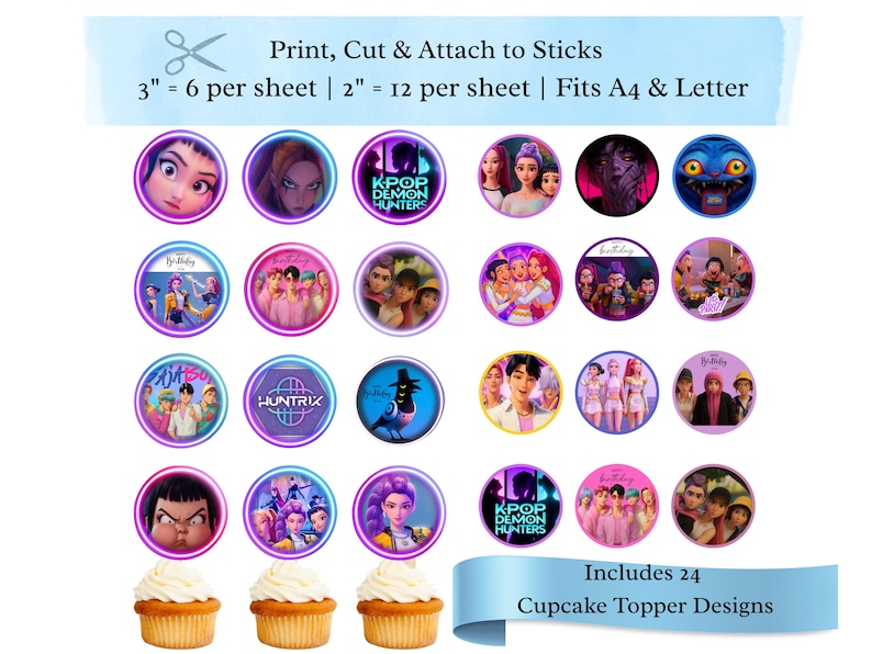 Kpop Demon Hunters Cupcake Topper Digital Download Printable Decor ...