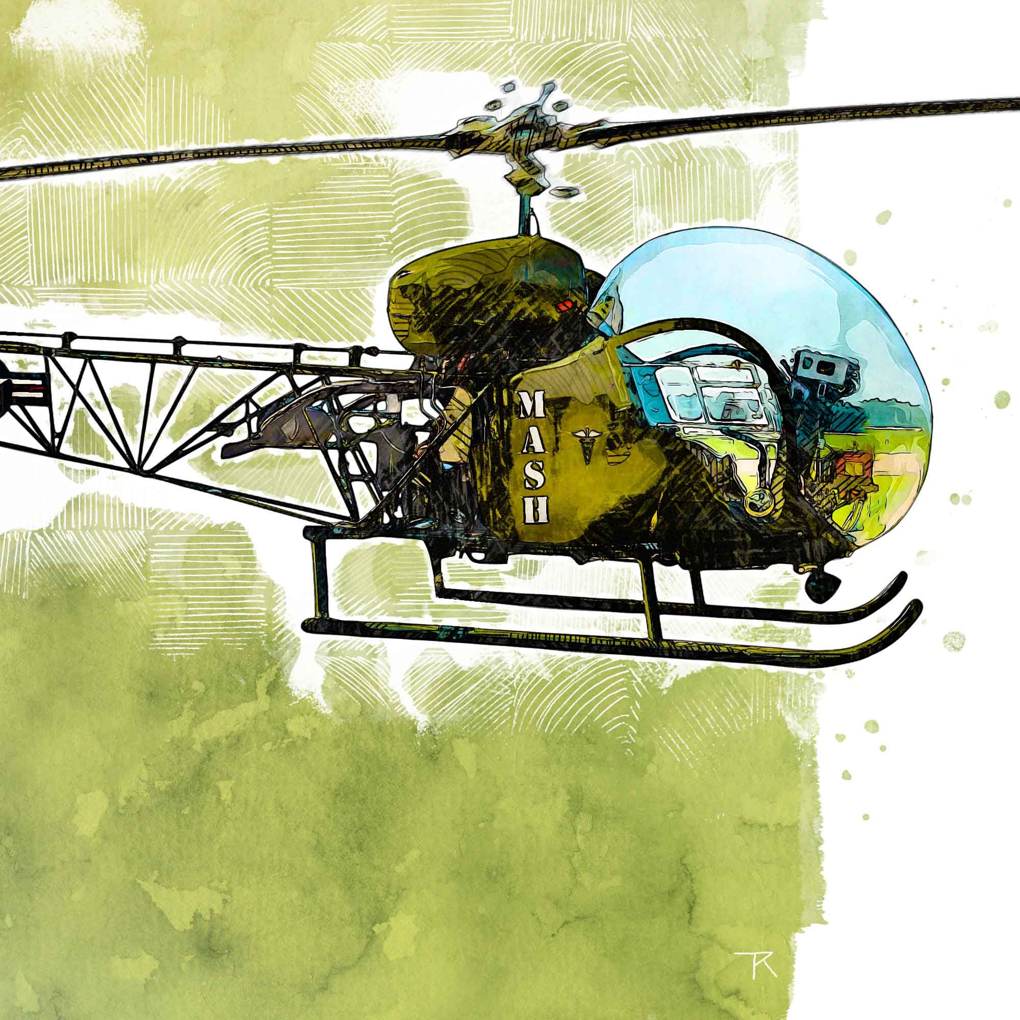 MASH Helicopter Watercolor Art Print - Etsy