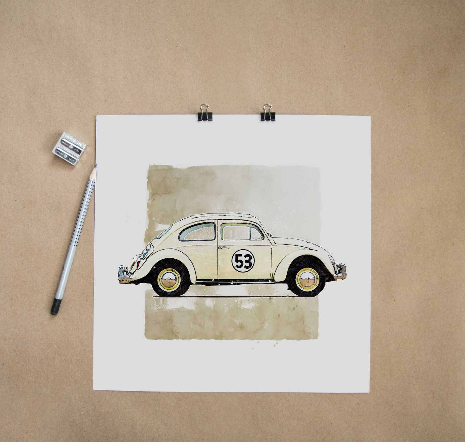 Herbie the Love Bug Watercolor Art Print | Etsy