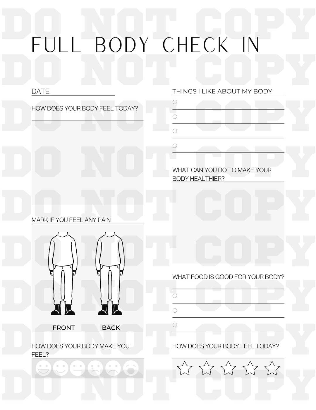 Full Body Check-in Journal Template - Etsy