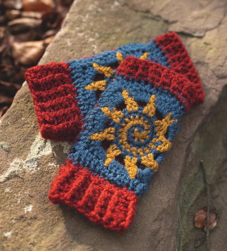 Crochet Sun Celestial Fingerless Gloves: Handmade Recycled Acrylic ...