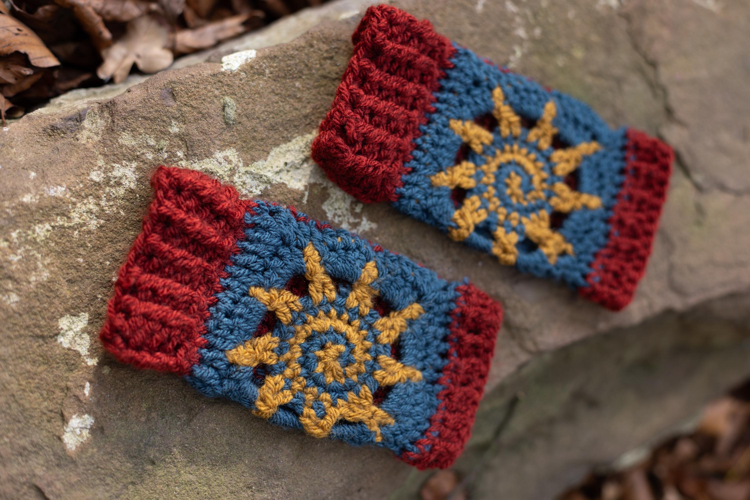 Crochet Sun Celestial Fingerless Gloves: Handmade Recycled Acrylic ...