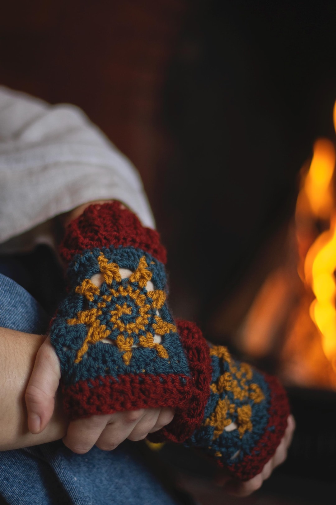Crochet Sun Celestial Fingerless Gloves: Handmade Recycled Acrylic ...