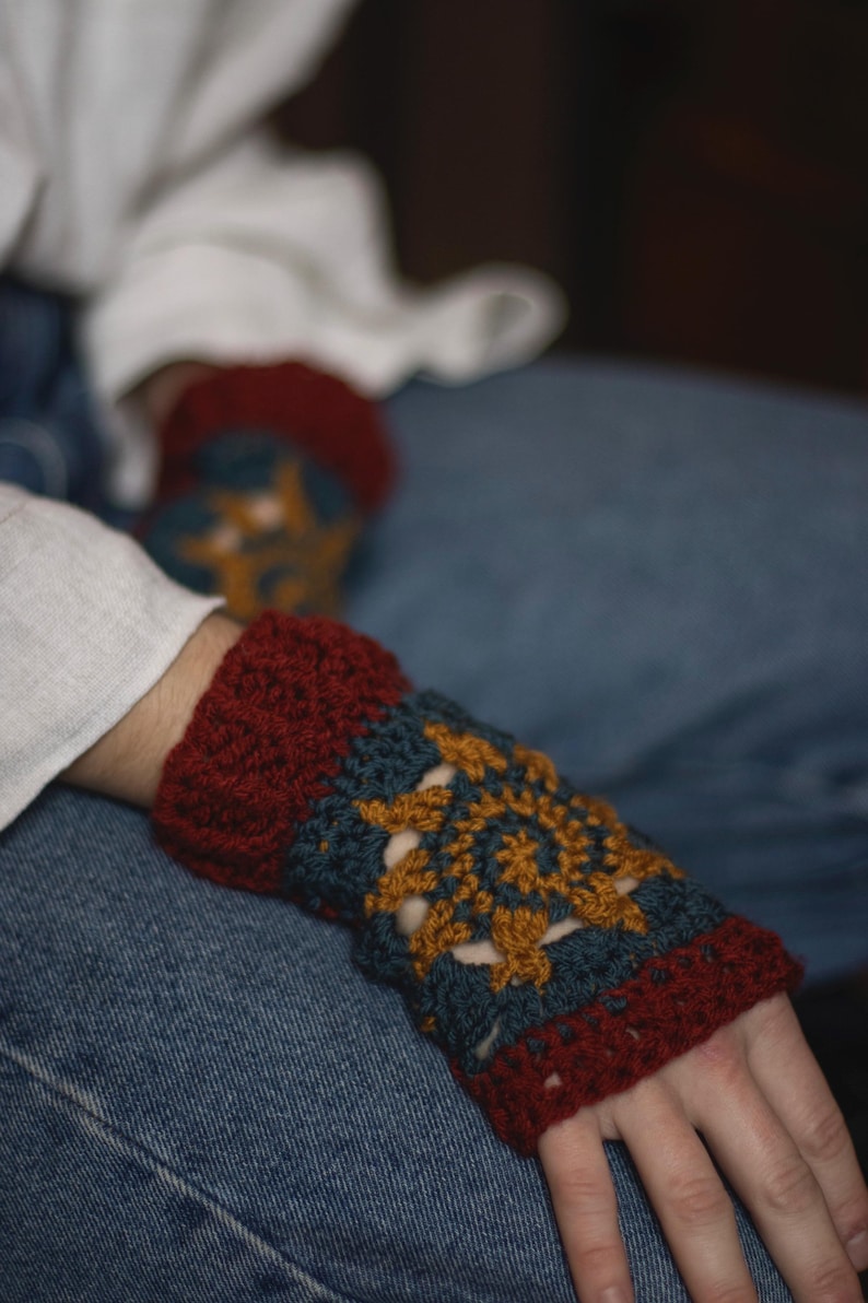 Crochet Sun Celestial Fingerless Gloves: Handmade Recycled Acrylic ...