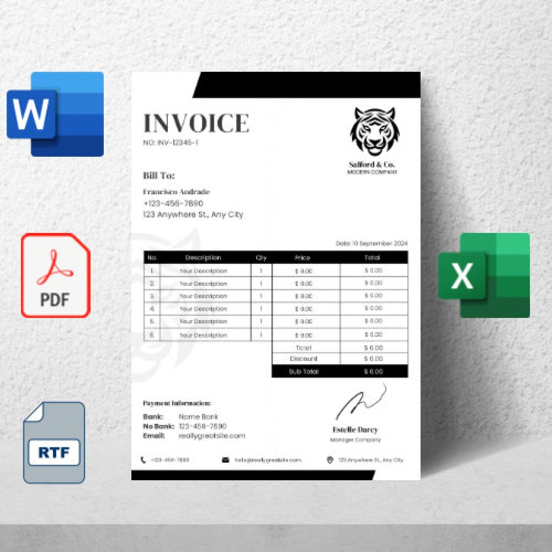 Black Invoice Template Excel Microsoft Word Libreoffice Adobe Acrobat ...