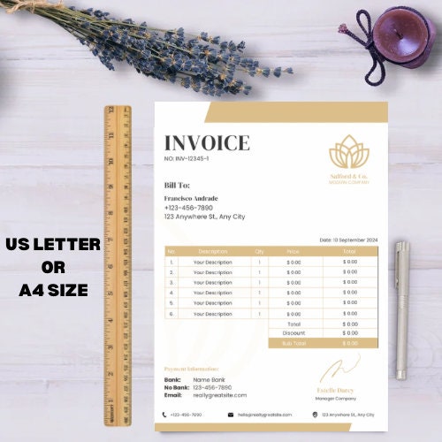 Gold Invoice Template Excel Microsoft Word Libreoffice Adobe Acrobat ...