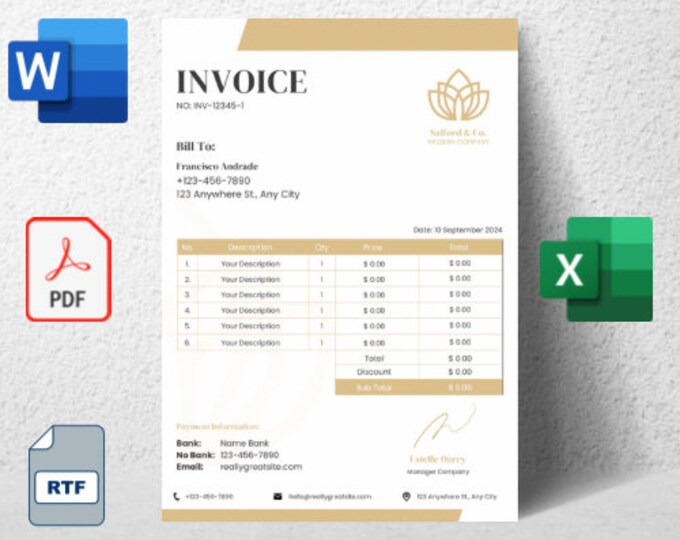 Gold Invoice Template Excel Microsoft Word Libreoffice Adobe Acrobat ...