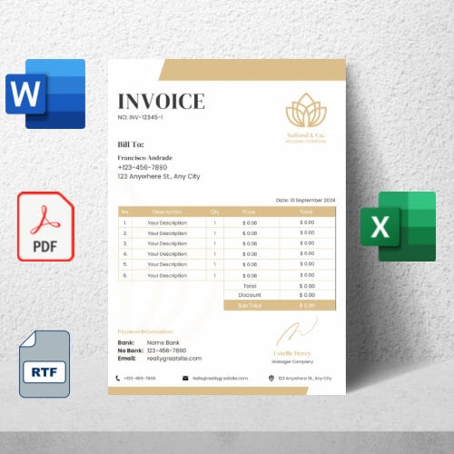 Gold Invoice Template Excel Microsoft Word Libreoffice Adobe Acrobat ...