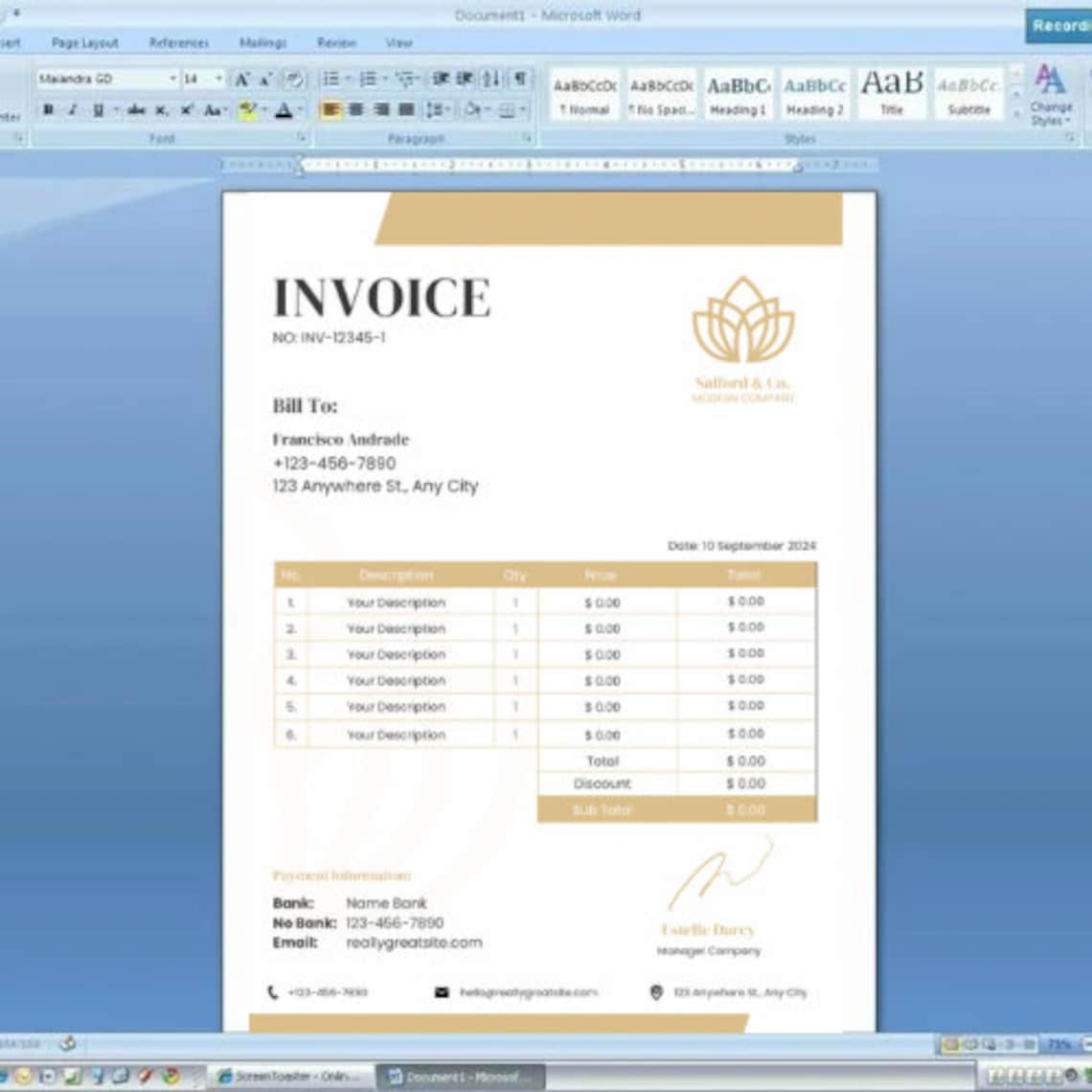 Gold Invoice Template Excel Microsoft Word Libreoffice Adobe Acrobat ...