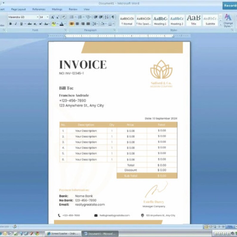 Gold Invoice Template Excel Microsoft Word Libreoffice Adobe Acrobat Google Docs Professional ...