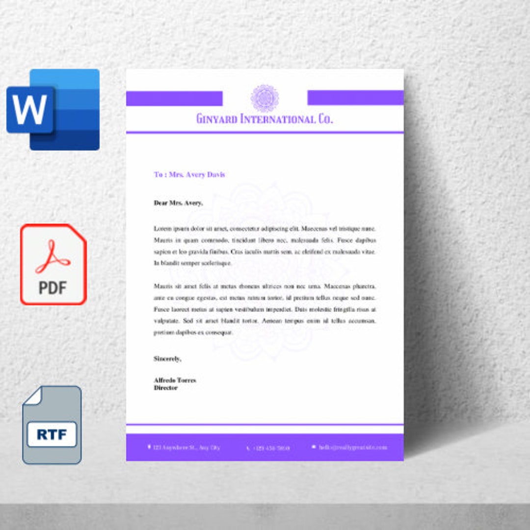 Violet Letterhead Template Microsoft Word Libreoffice Adobe Acrobat ...