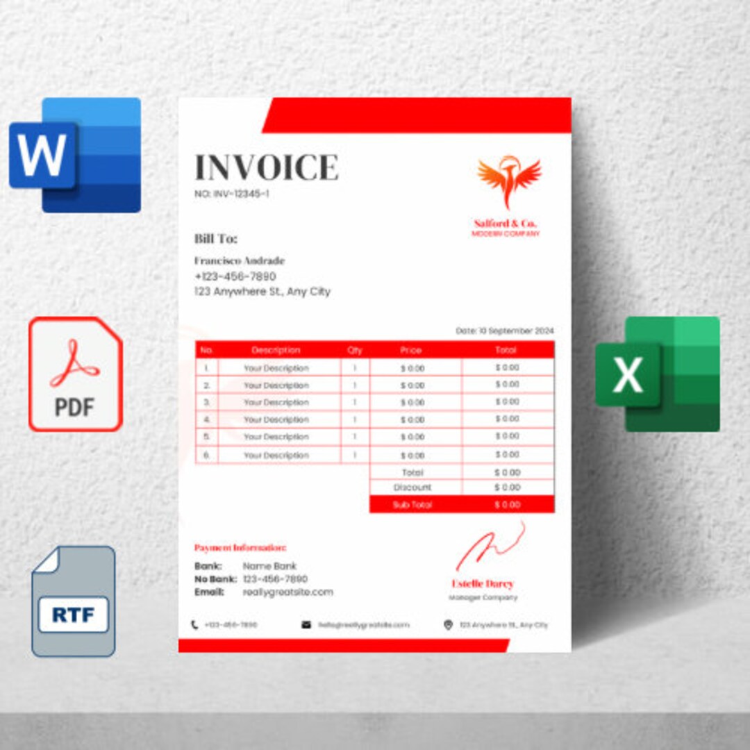 Red Invoice Template Excel Microsoft Word Libreoffice Adobe Acrobat ...