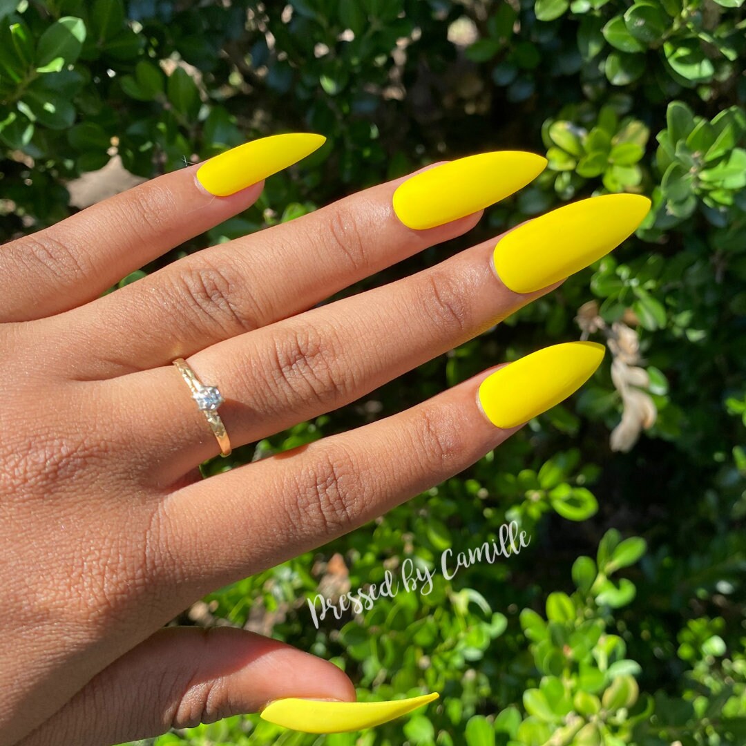 Yellow Press on Nails Luxury Press on Nails Fake Nails Glue on Nails XL ...