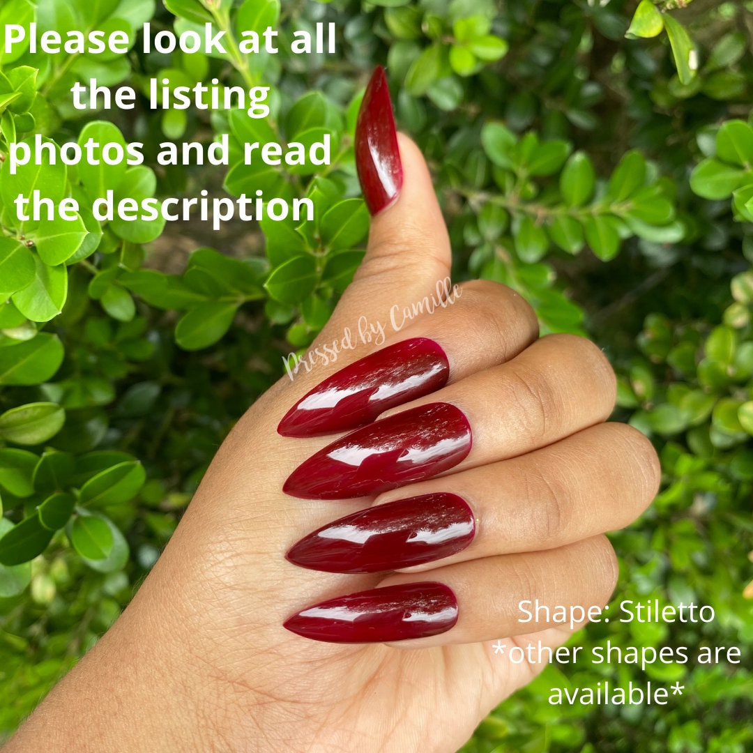 Dark Red Press on Nails Luxury Press on Nails Fake Nails Glue on Nails ...