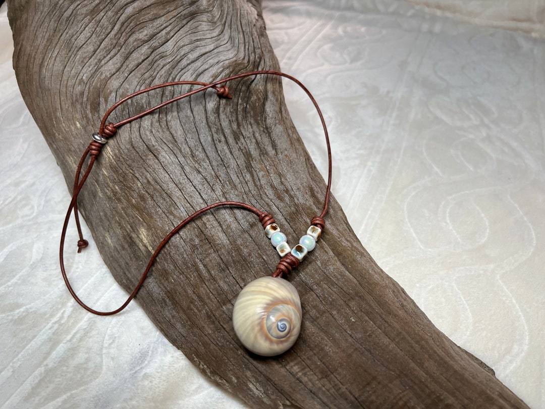 Shark Eye Seashell, Necklace, Leather Cording, Slip On, Nautical ...