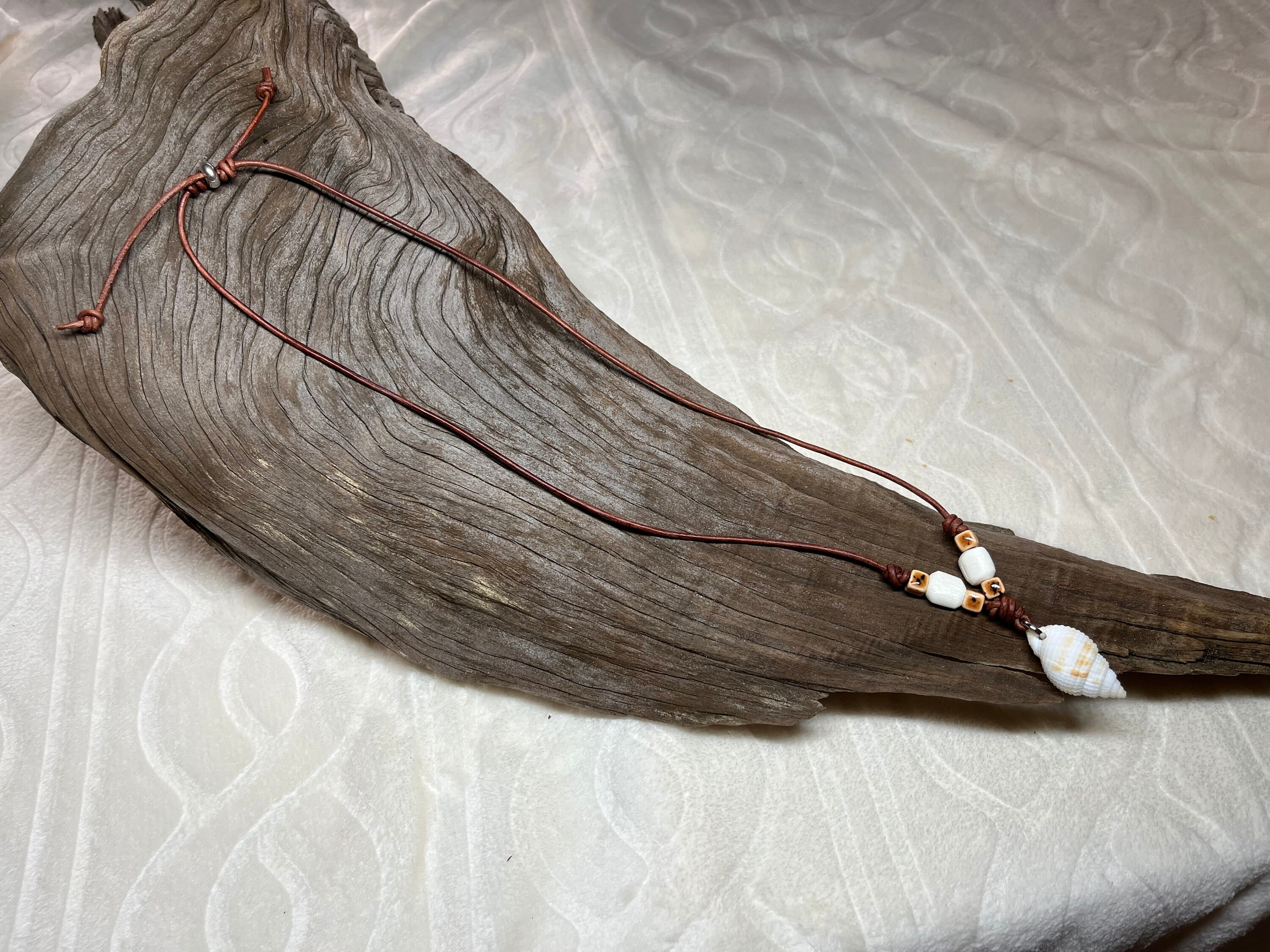 Nutmeg Shell, Leather Cording, Slip-on, Nautical, Adjustable, Hand ...