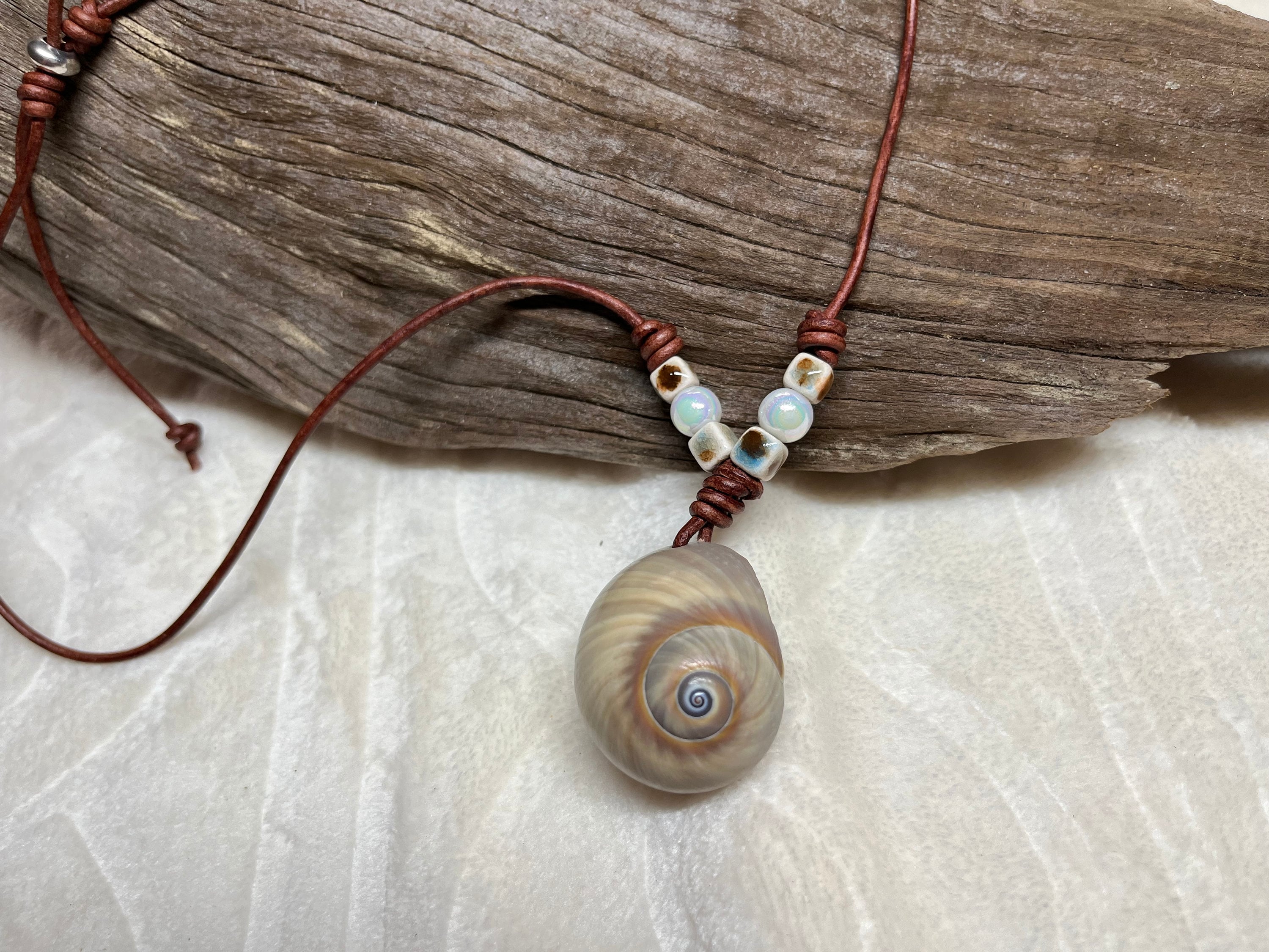 Shark Eye Seashell, Necklace, Leather Cording, Slip On, Nautical ...