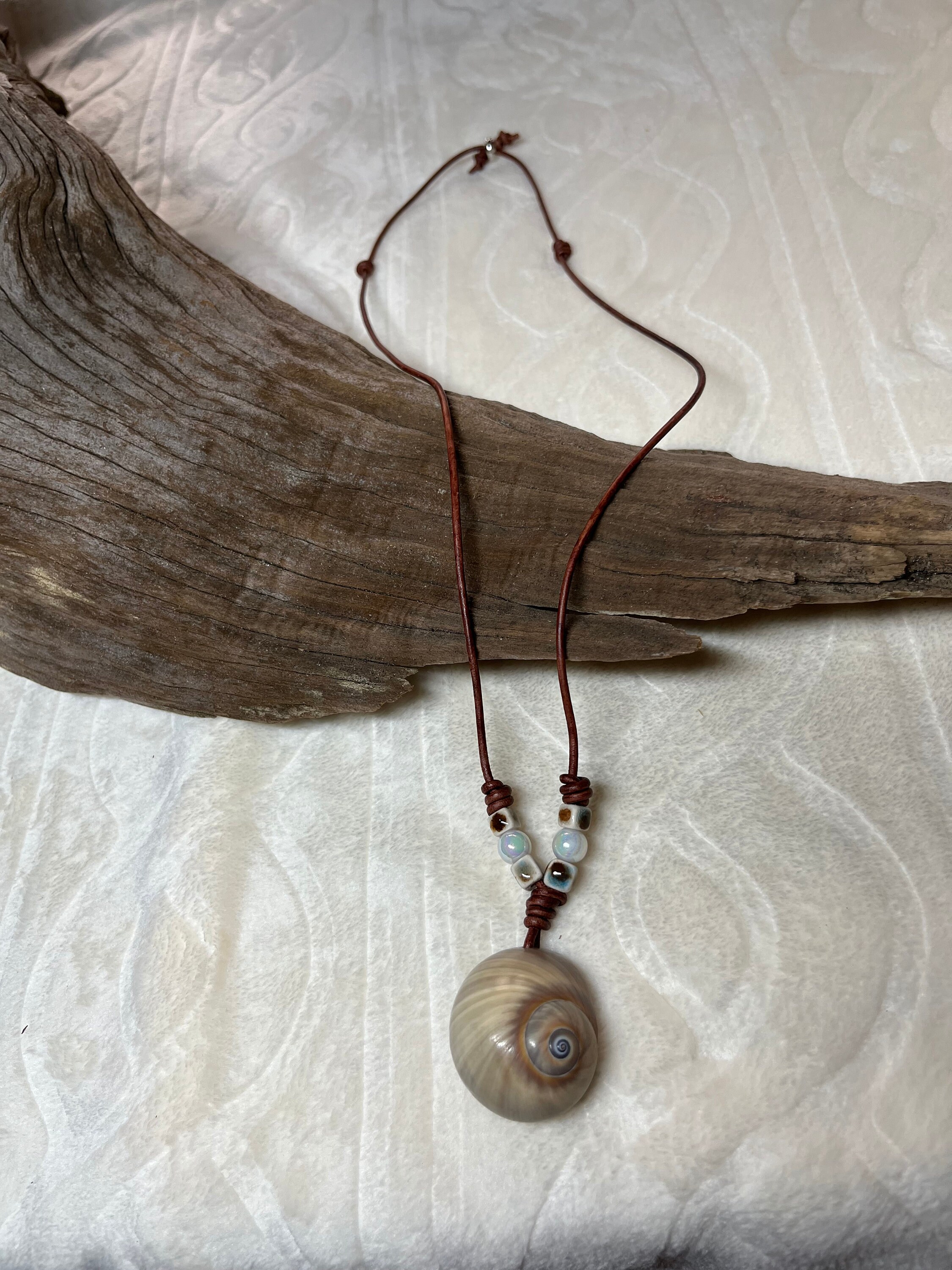 Shark Eye Seashell, Necklace, Leather Cording, Slip On, Nautical ...