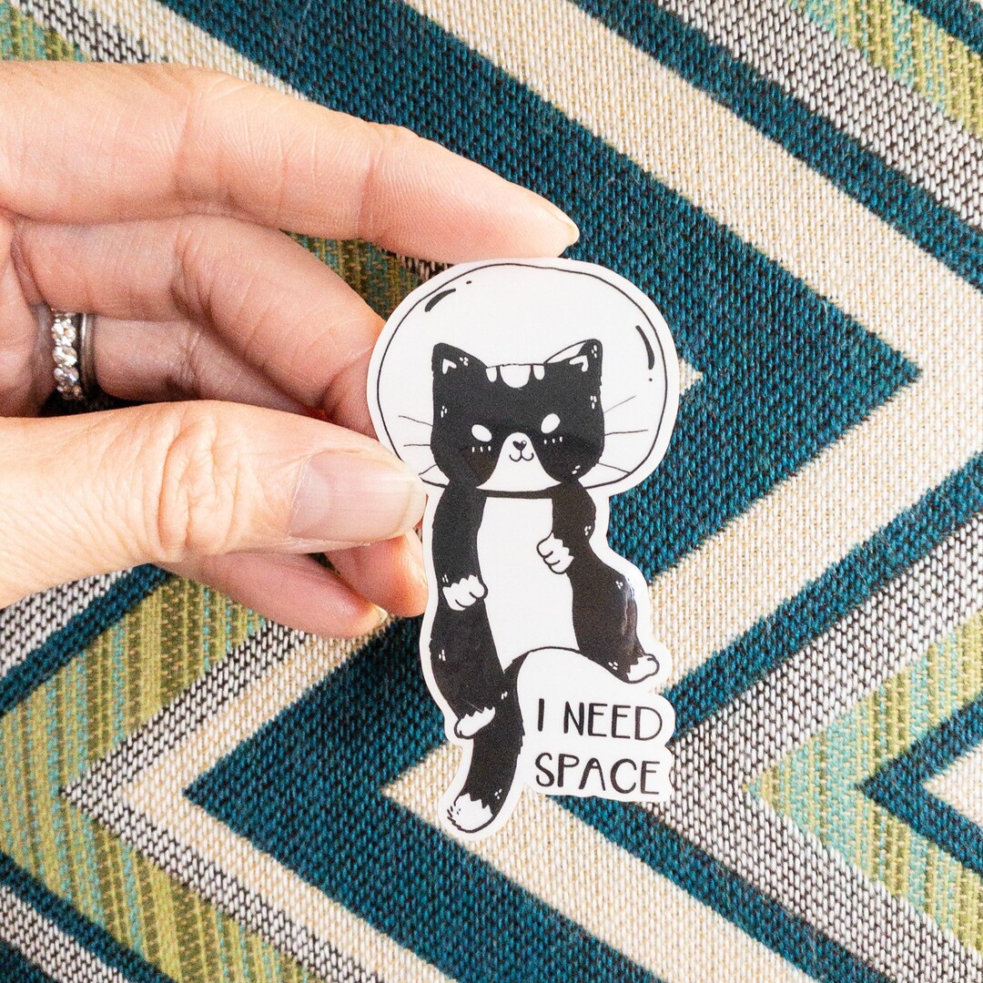 Clear: I Need Space Vinyl Cat in Space Astronaut Sticker. Weatherproof ...