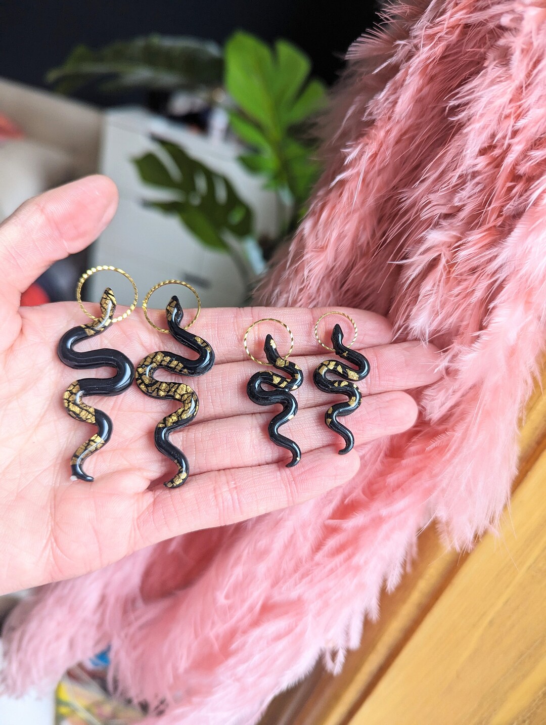 Nimbed Serpent Black and Gold Handmade Polymer Clay Earrings - Etsy