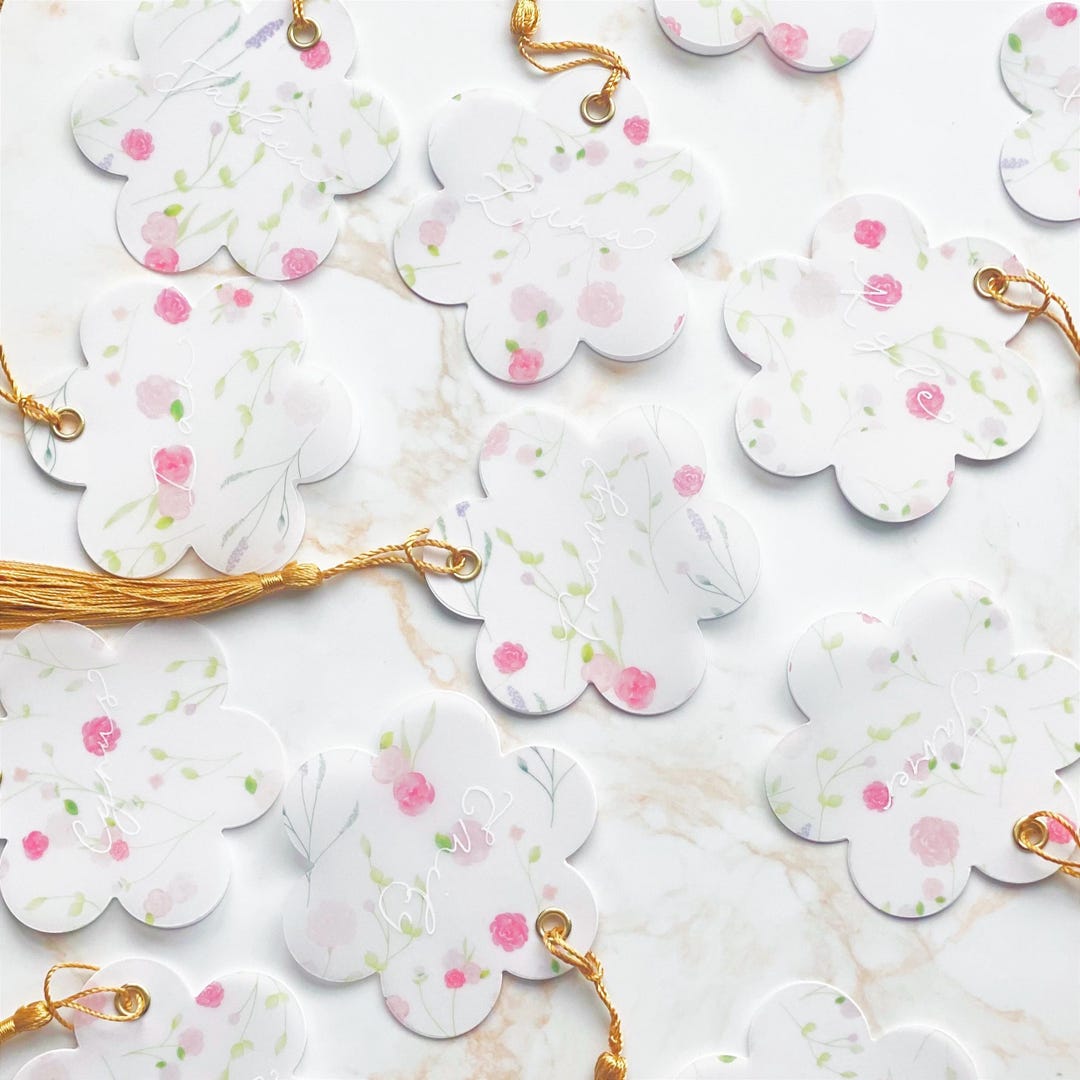 Floral Flower Wedding Place Cards: Wildflower Design With Gold Tassel ...