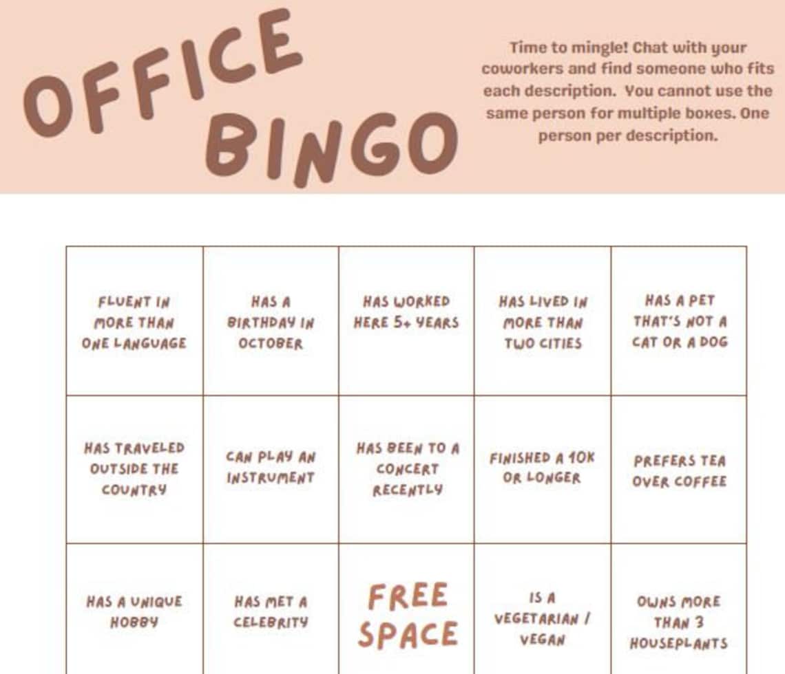 Office BINGO - Work / Icebreaker / Corporate / Coworker / Employee ...