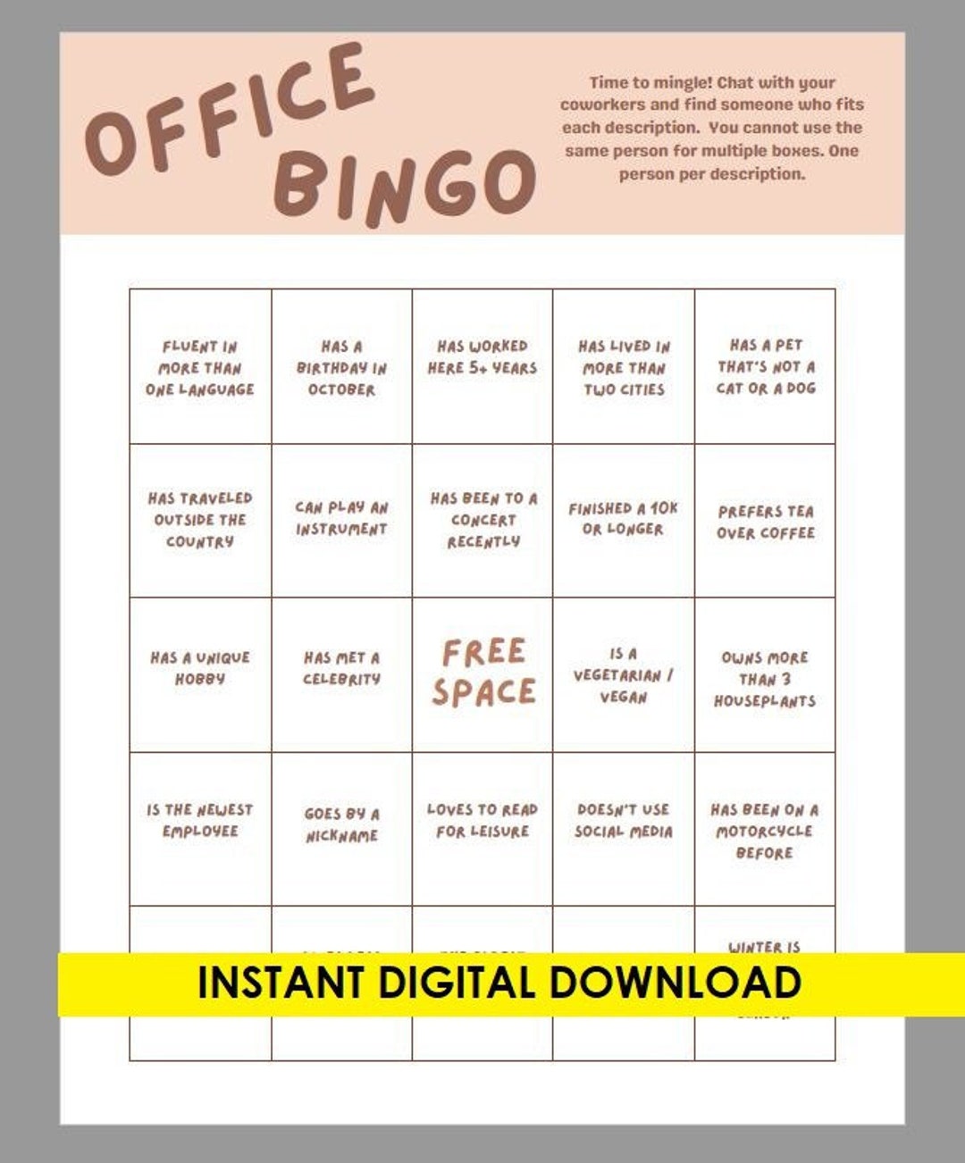 Office BINGO - Work / Icebreaker / Corporate / Coworker / Employee ...