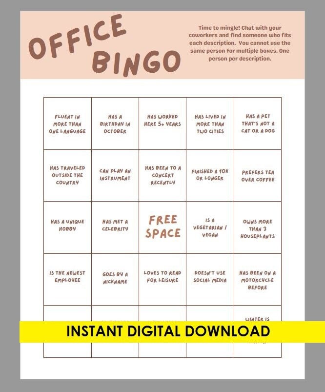 Office BINGO - Work / Icebreaker / Corporate / Coworker / Employee ...
