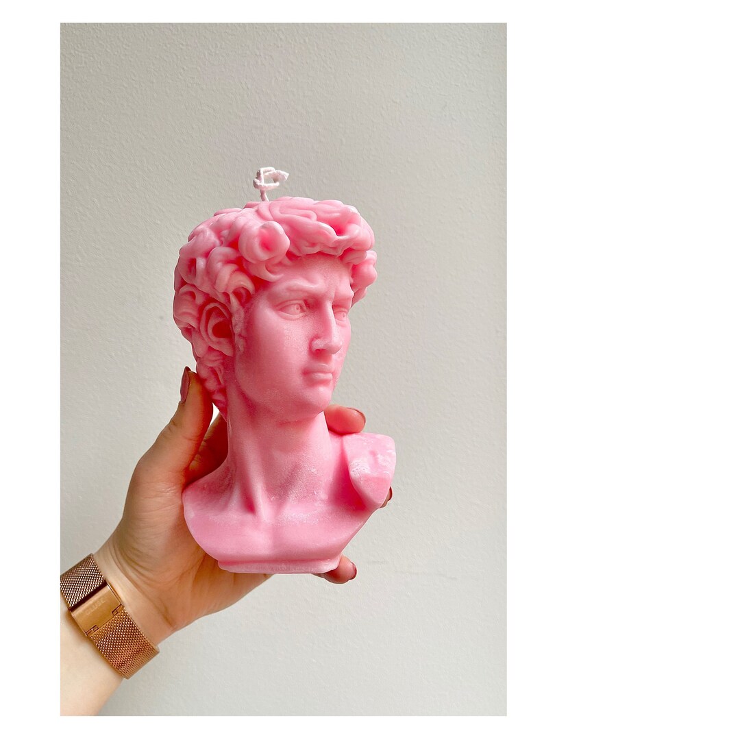 XL David Head Candle - Sculptural Candle- Decor - Pink David Head ...
