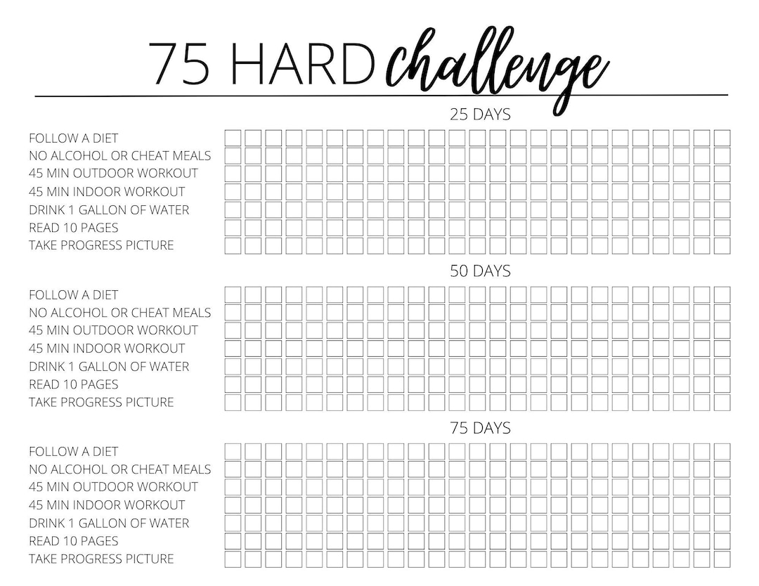 75 Hard Challenge Tracker - Etsy