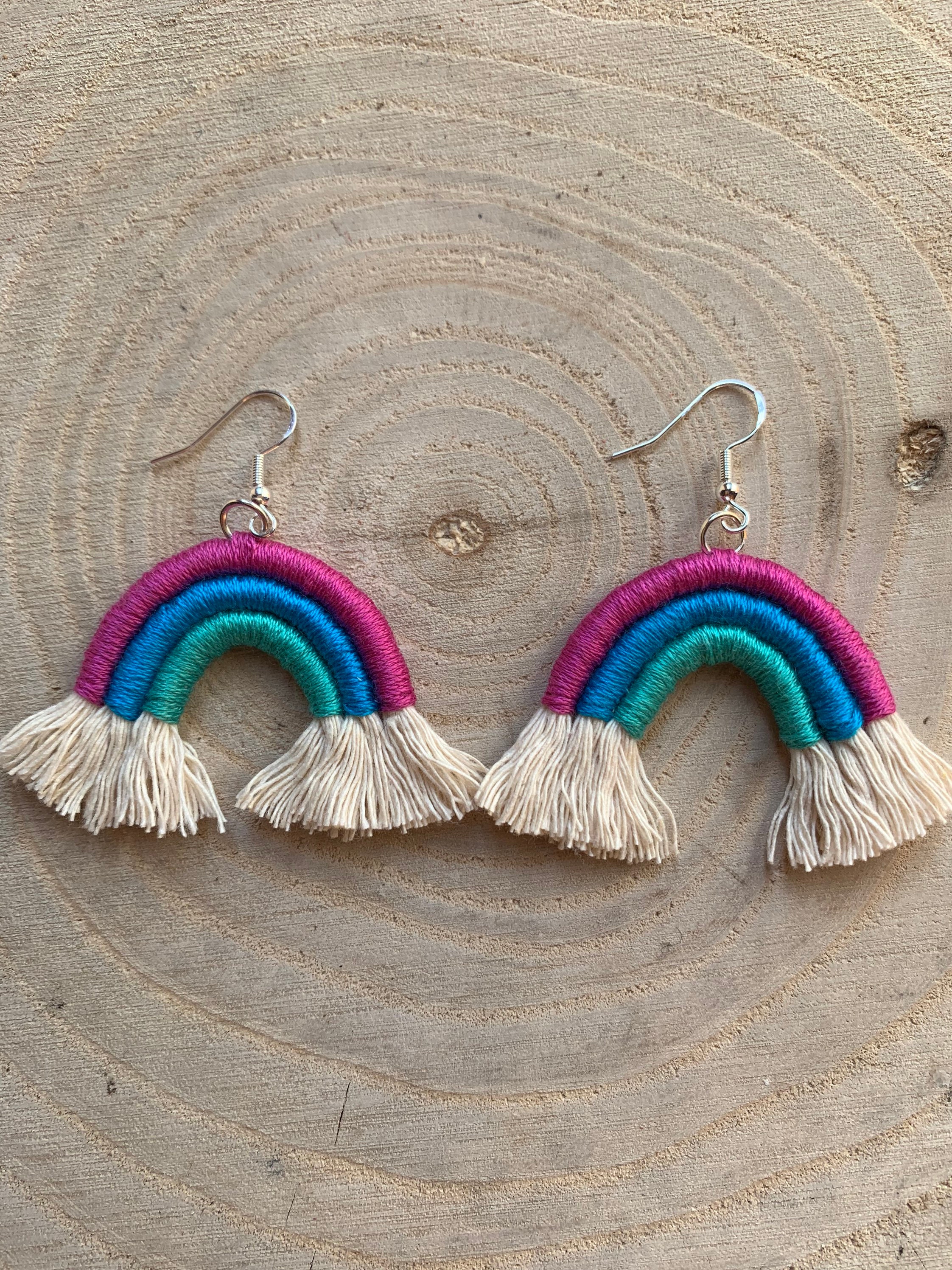 Rainbow Earrings Boho Earrings Colorful Earrings Rainbow Macrame