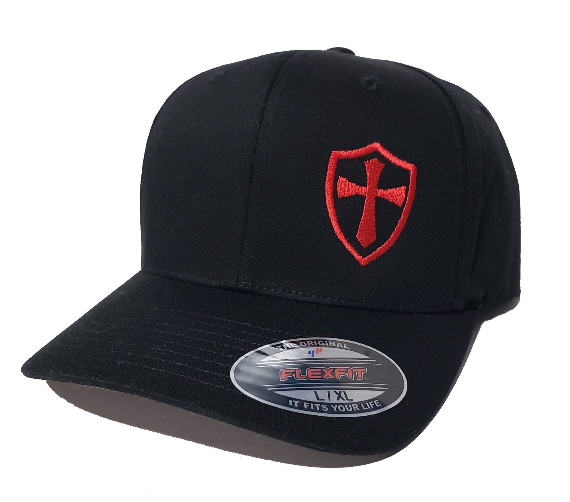 Red Knights Templar Crusader Cross in Shield Embroidered, FLEXFIT Black ...
