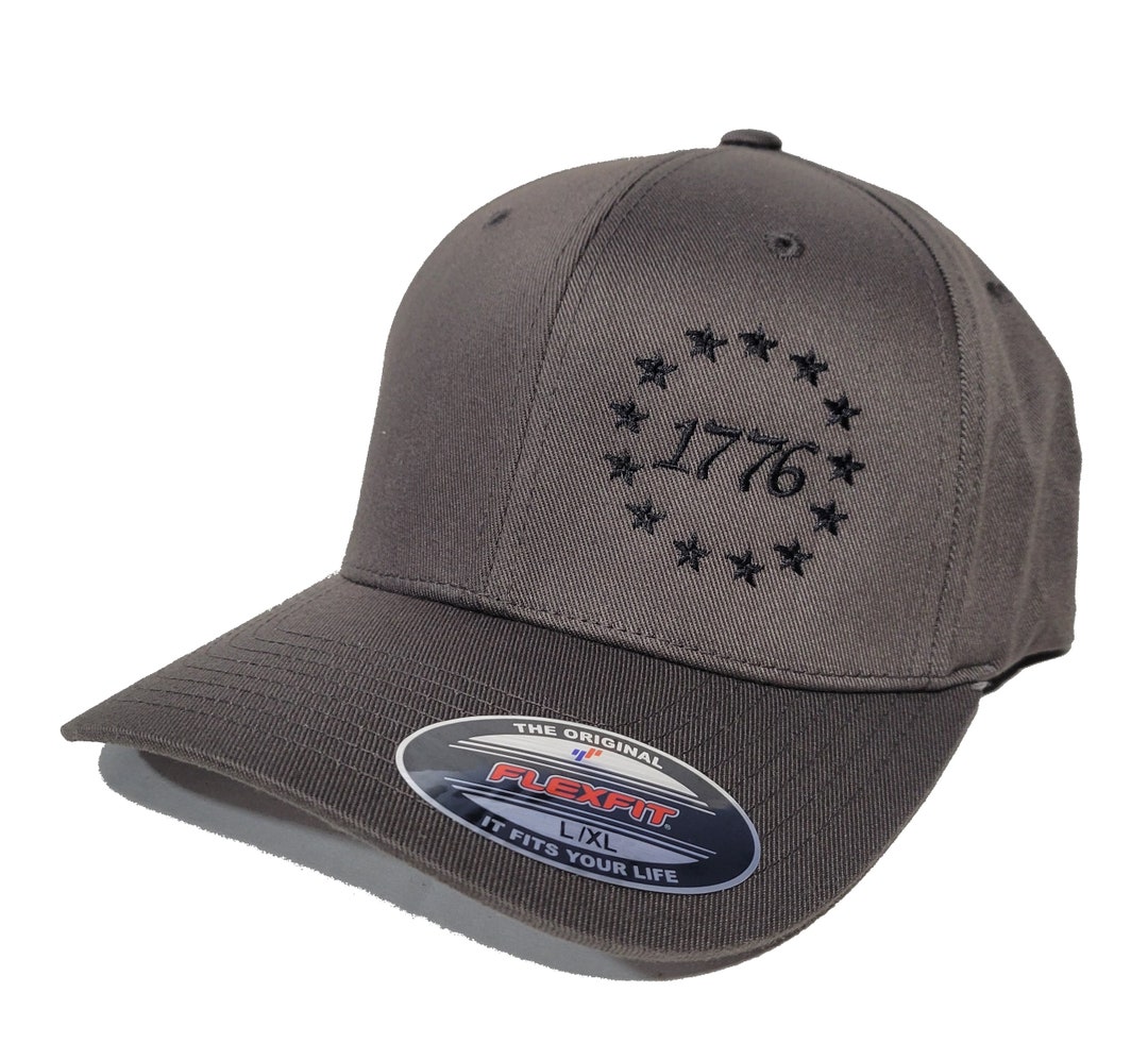 1776 13 Colonies Stars Embroidered Cap, Dark Gray FLEXFIT Hat Black ...