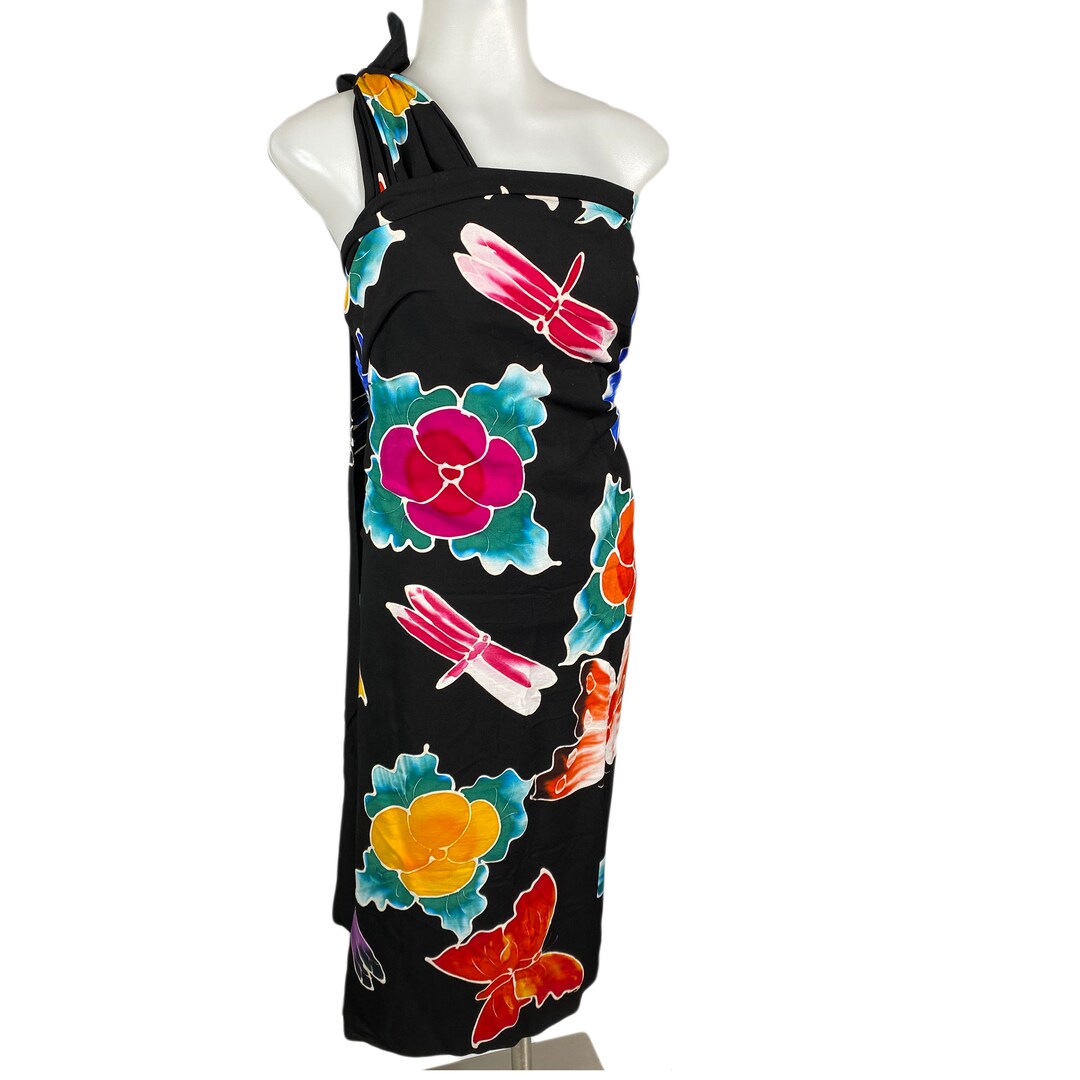 Vintage Van Klee Batik Butterfly Dragonfly Print Sarong Wrap Skirt ...