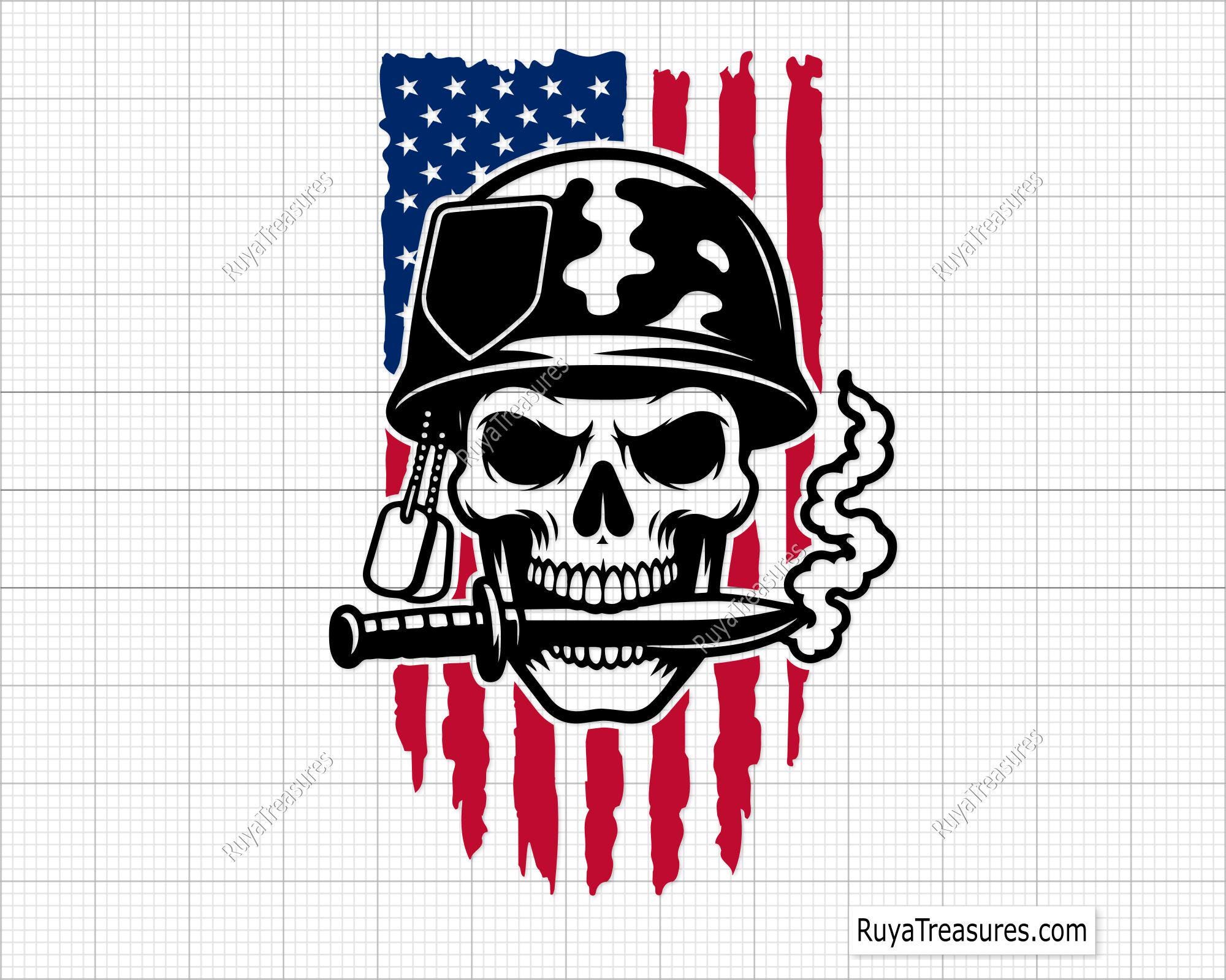 Army Skull Flag Svg, Military Skull Svg Cut File, USA Flag Skull Svg ...