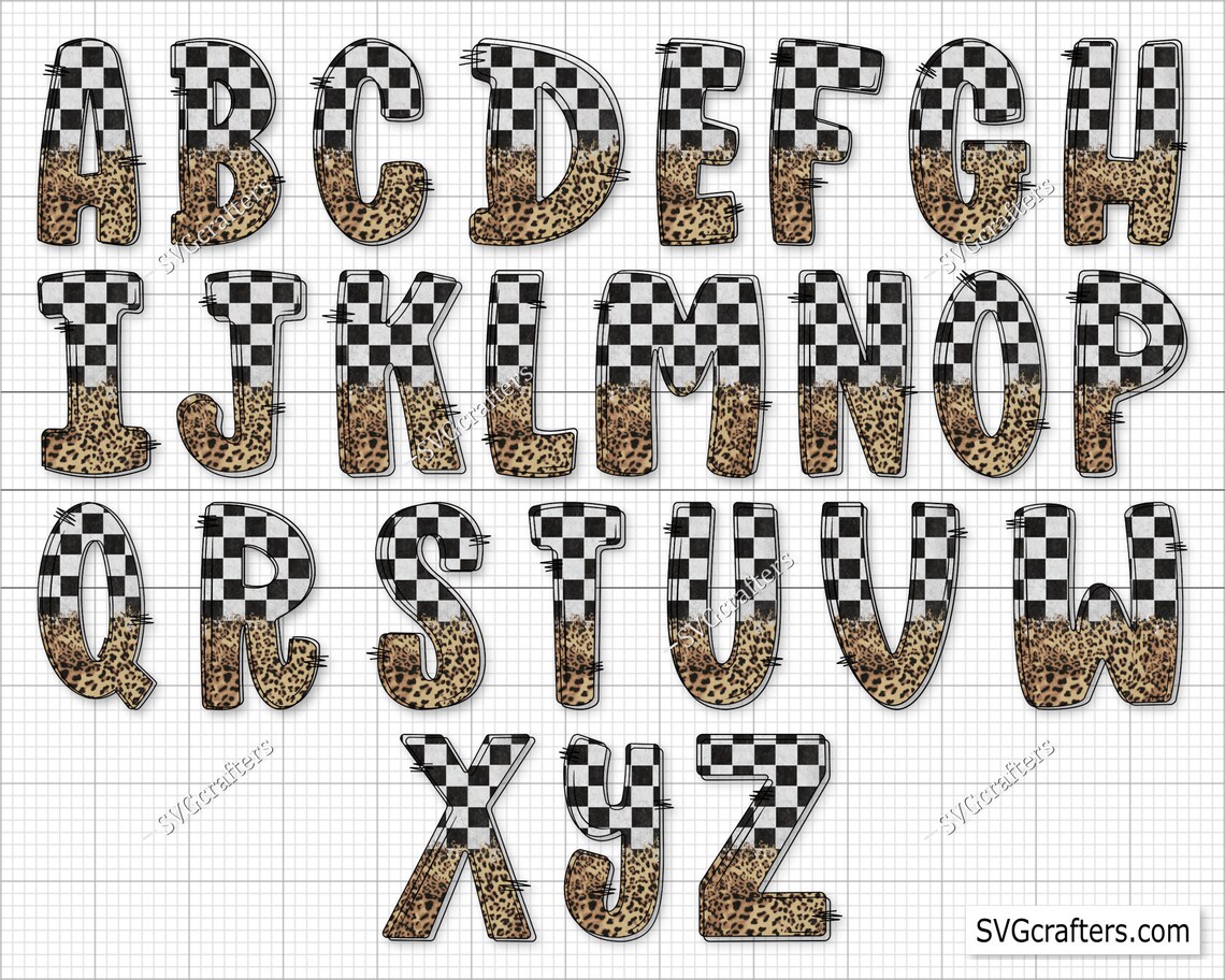 Checkered Doodle Letters PNG Racing Png Leopard Racing Png - Etsy