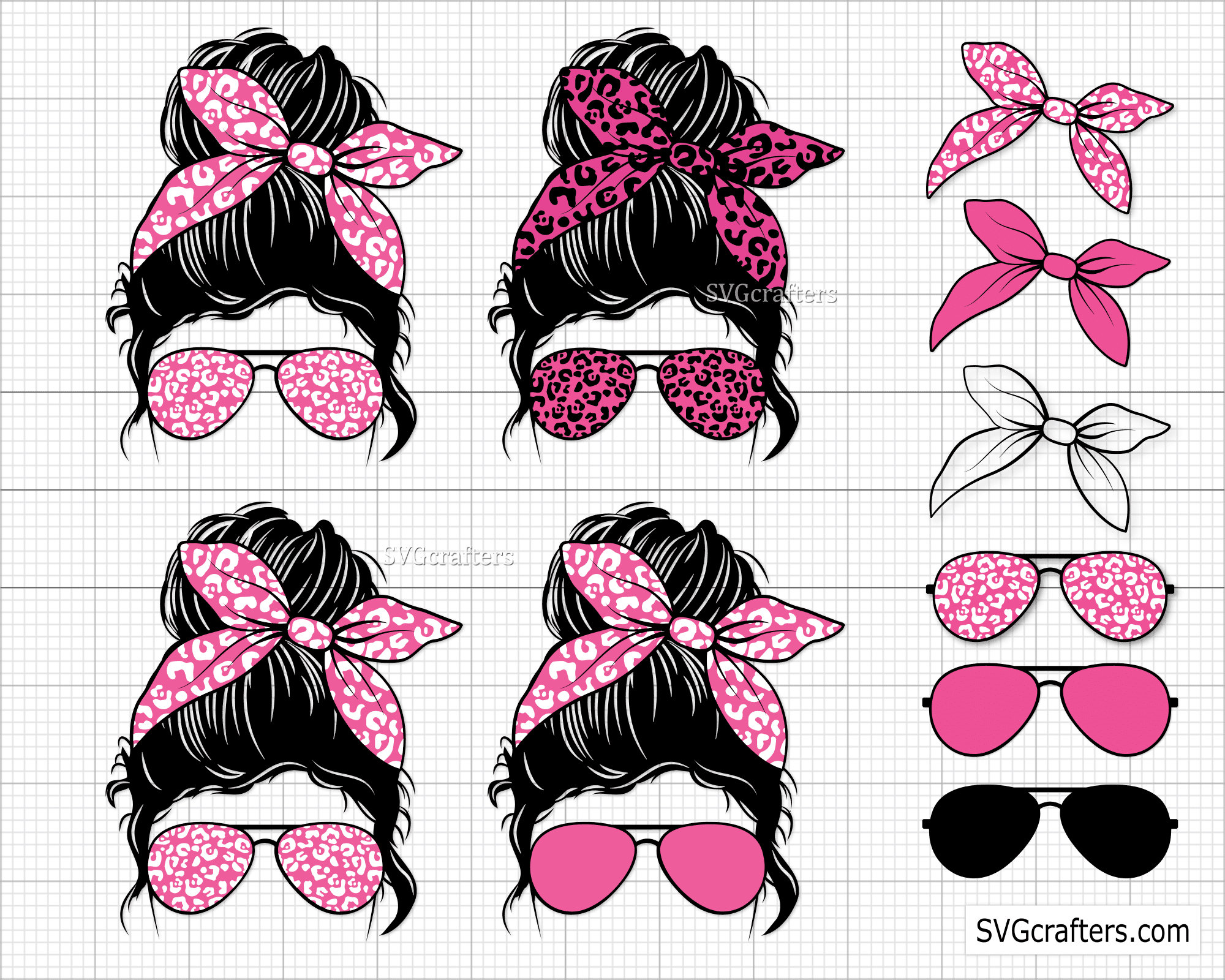 Messy Bun Svg Layered Leopard Print Messy Bun Mom Life Svg Etsy