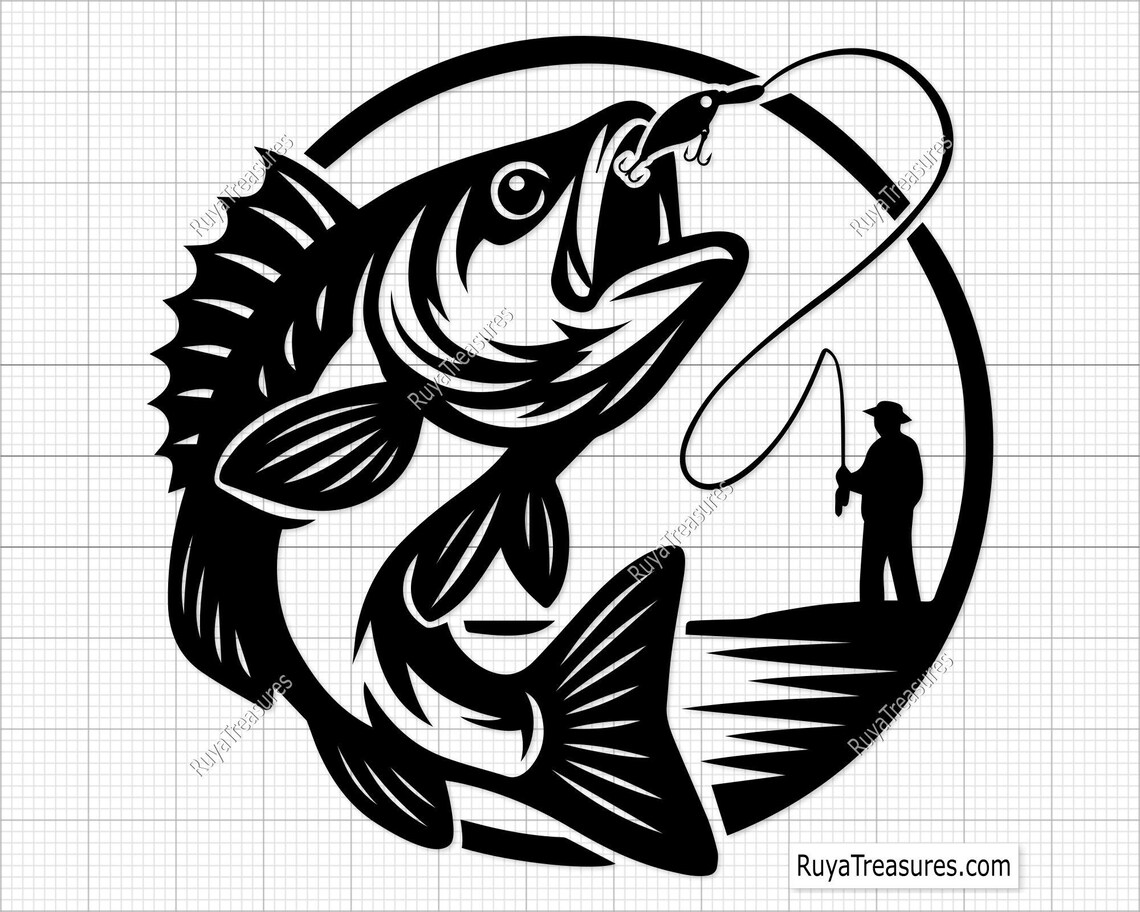 Fisherman Catching Fish Svg, Fishing Rod Svg, Fishing Silhouette, Bass ...