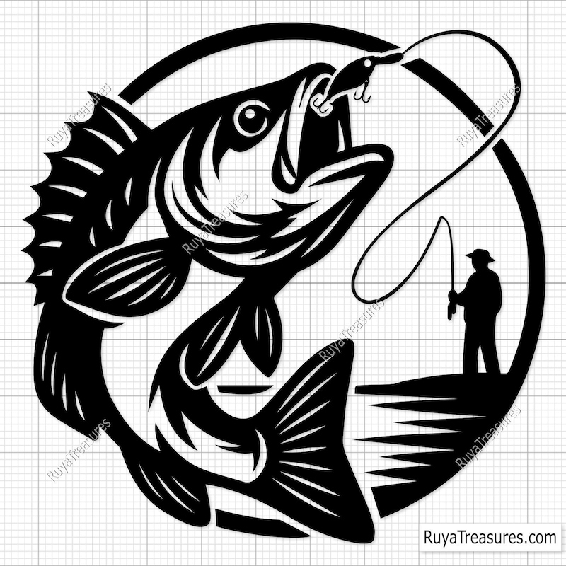 Big Fish on Rod Clipart - Etsy