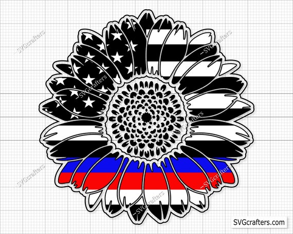 Sunflower Thin Blue and Red Line Svg Png Police Svg - Etsy