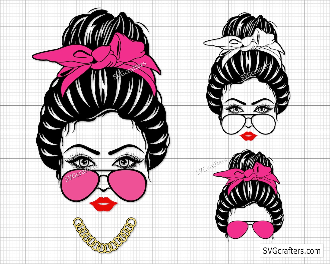 Messy Bun Svg Files Girl Face Makeup Svg Girl Face In Glasses Png