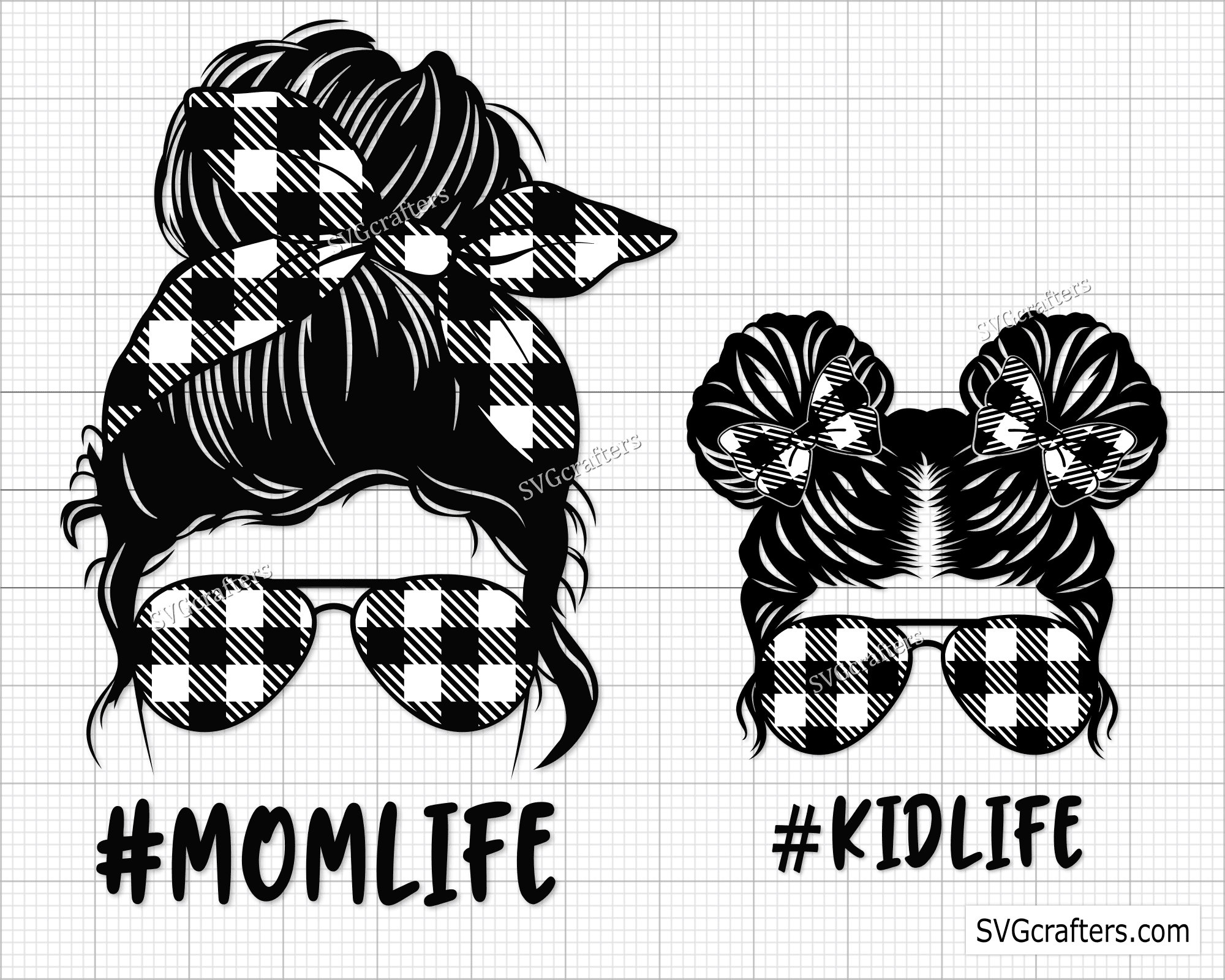 Messy Bun Bow Bundle SVG, PNG, Messy Bun Sunglasses and Bow, Polka Dot ...