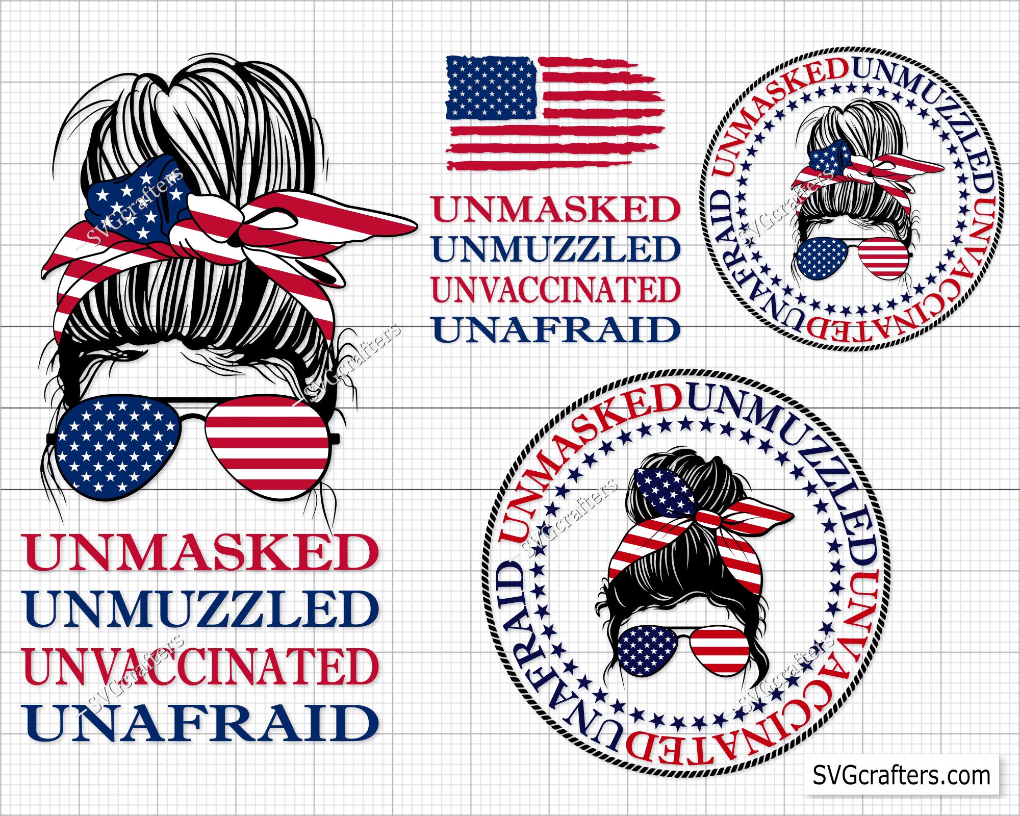 Unmasked Unmuzzled Unvaccinated Unafraid Messy Bun Hair Svg - Etsy