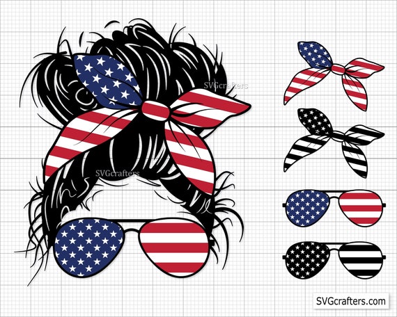 4th Of July Messy Bun Hair Svg American Patriotic Mom Bun Etsy